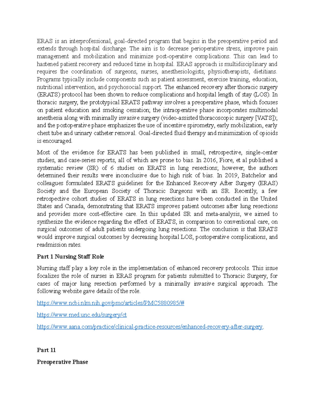 ERAS for Thoracic Surgery - ERAS is an interprofessional, goal-directed ...