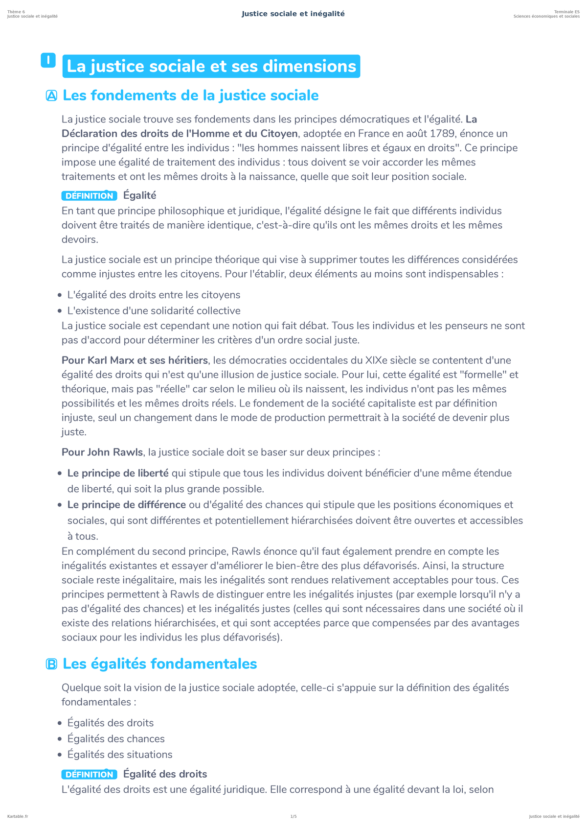 Justice sociale et inegalite - I La justice sociale et ses dimensions A ...