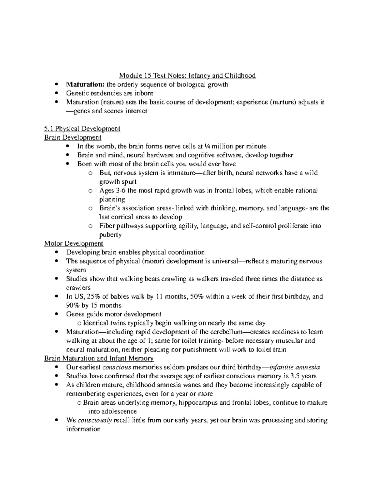 Module 15 Text Notes- infancy and childhood - Module 15 Text Notes ...