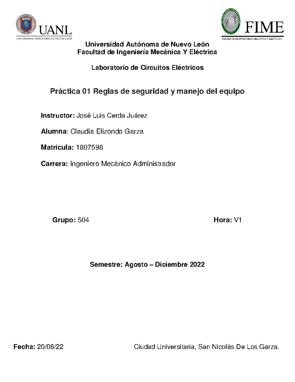 Pr Ã¡ctica 01 - .......... - Universidad Autónoma de Nuevo León Facultad de Ingeniería Mecánica ...