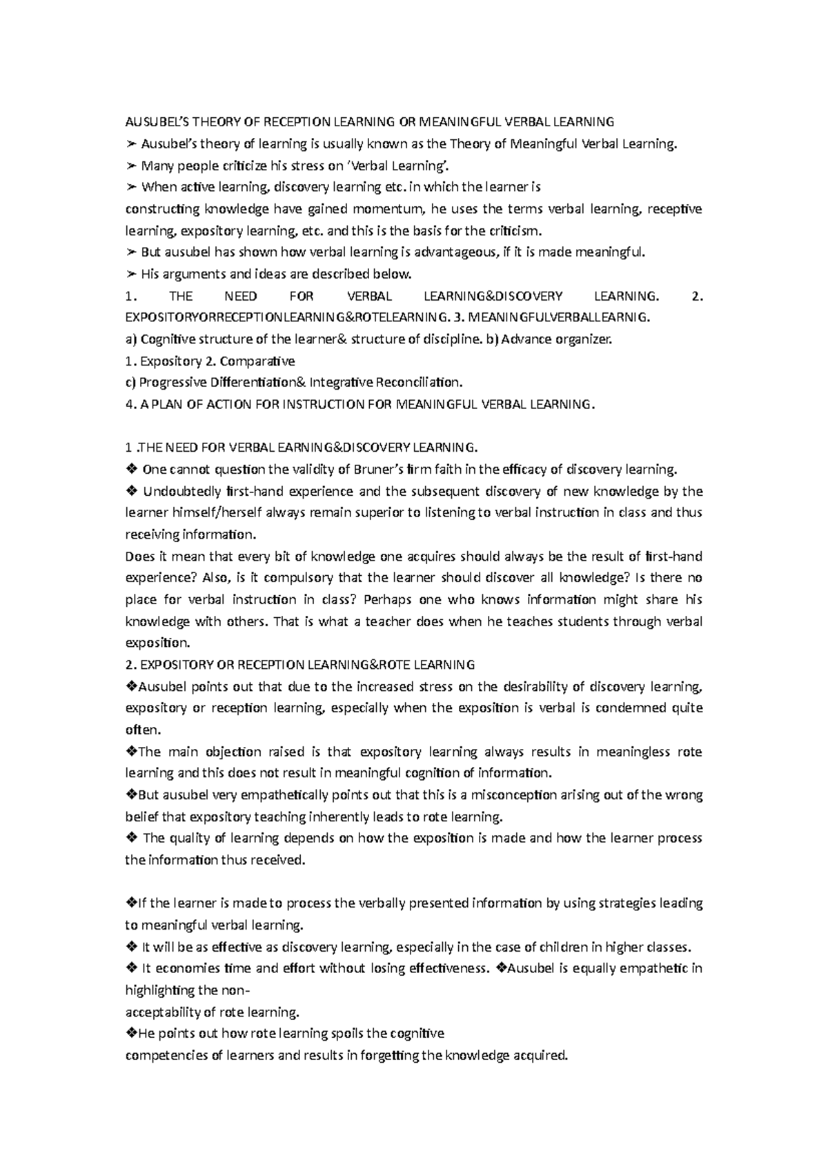 Ausubel’S Theory - AUSUBEL’S THEORY OF RECEPTION LEARNING OR MEANINGFUL ...