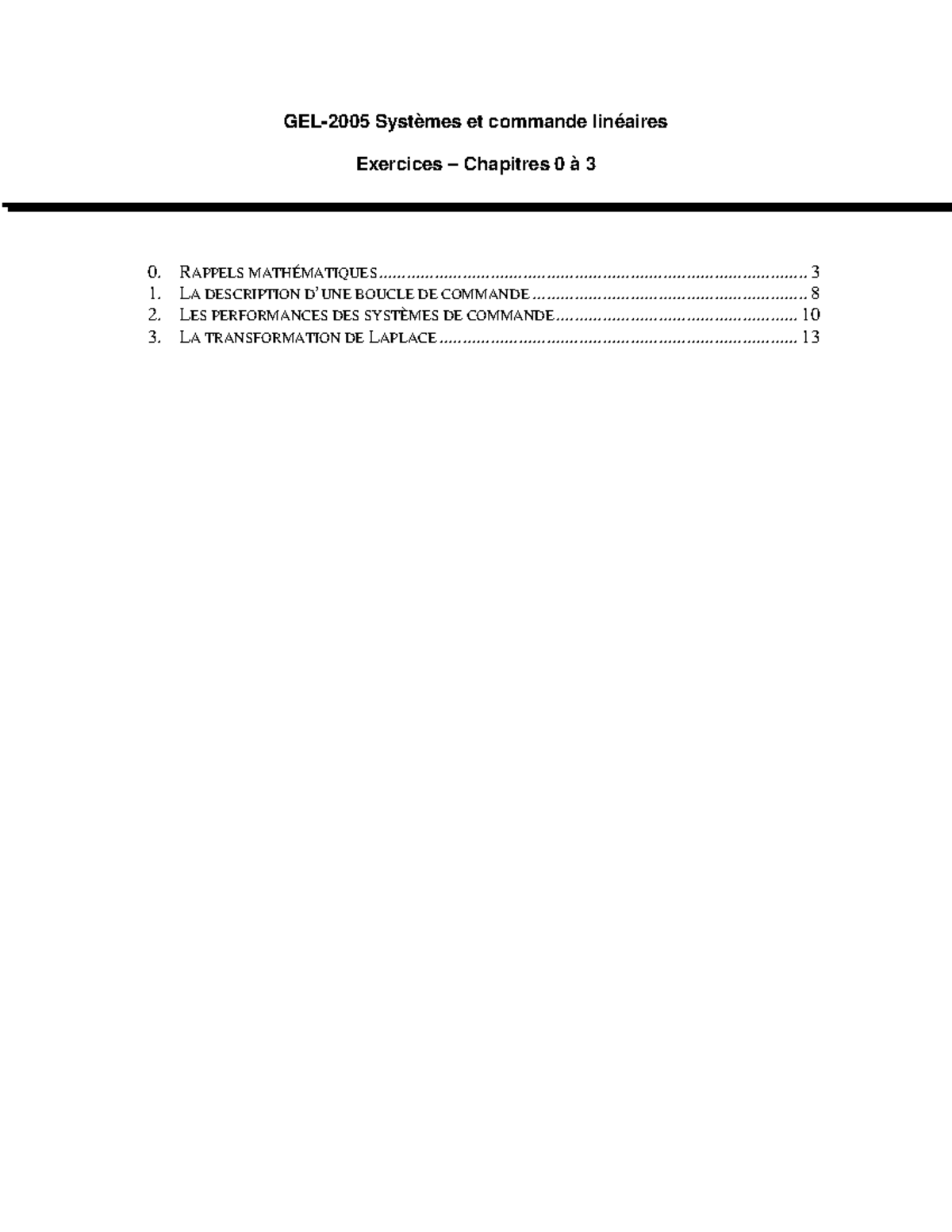 Exercices 0 a 3 - asservissement courses - Warning: TT: undefined function: 32 GEL-2005 Systèmes ...