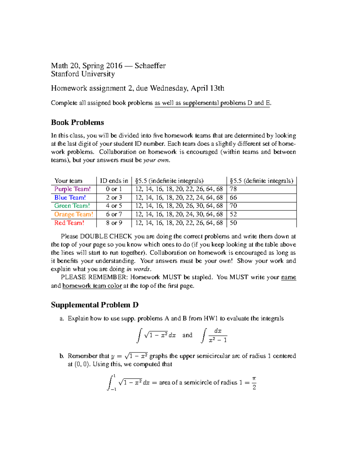 Seminar assignments - Homework assignment 2 - Math 20, Spring 2016 Schaeffer Stanford University ...