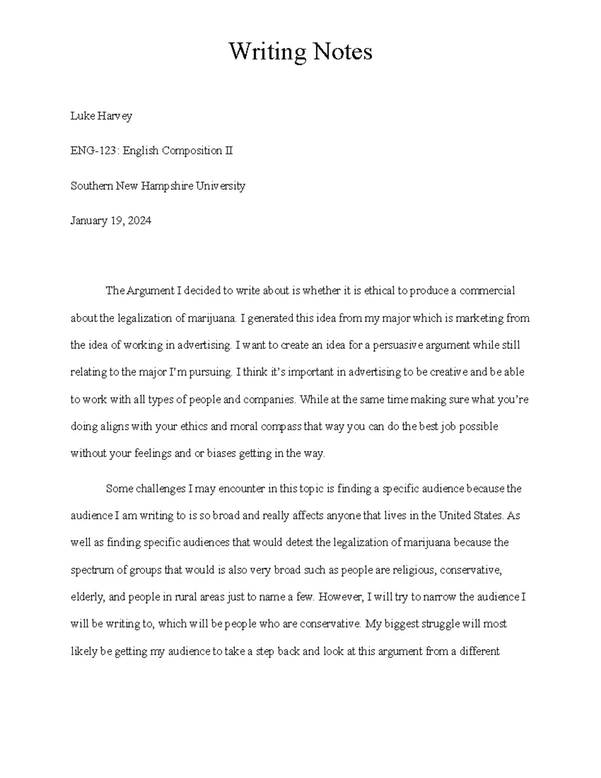2-5 Assignment Writing Notes - Writing Notes Luke Harvey ENG-123 ...