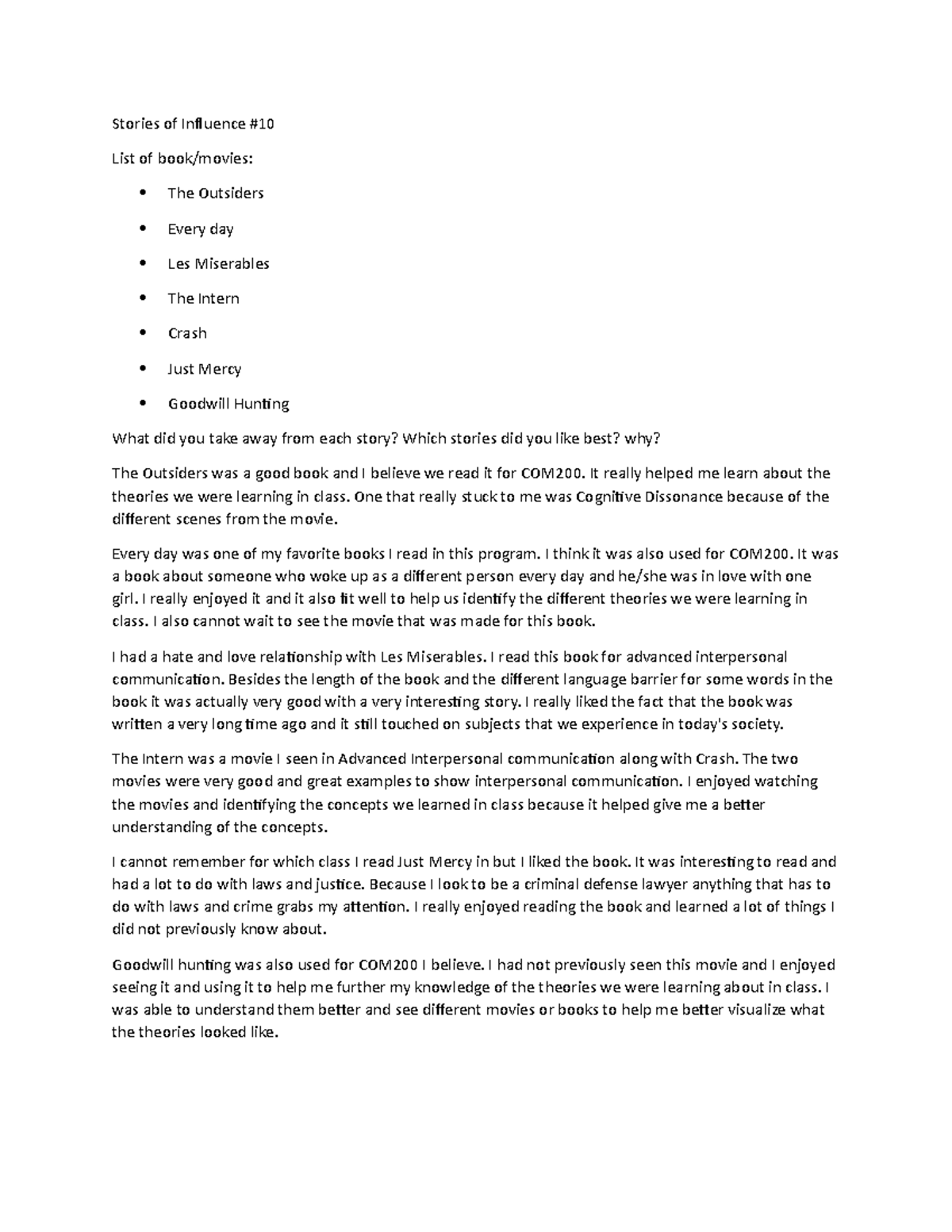 SI 10 - Stories of influence. - Stories of Influence List of The ...