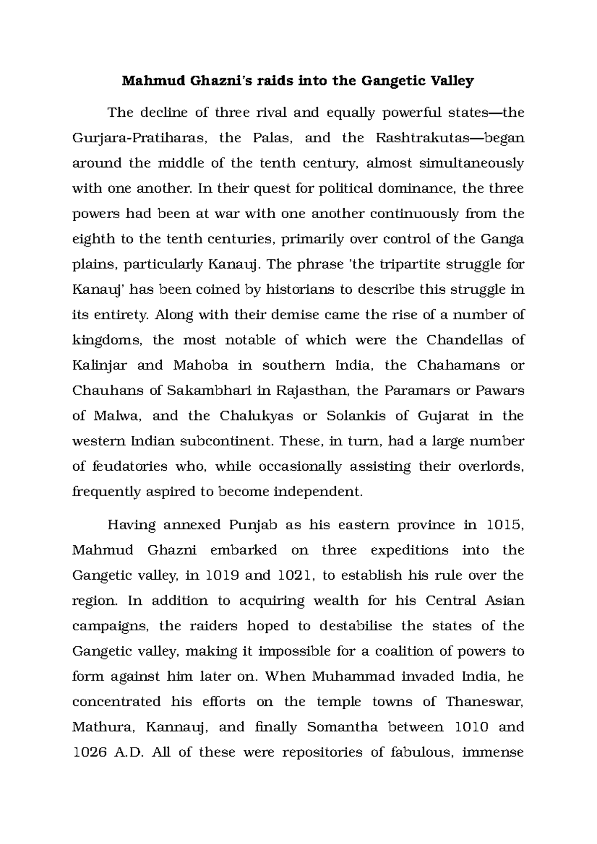 Mahmud Ghazni’s raids into the Gangetic Valley - Political History of ...