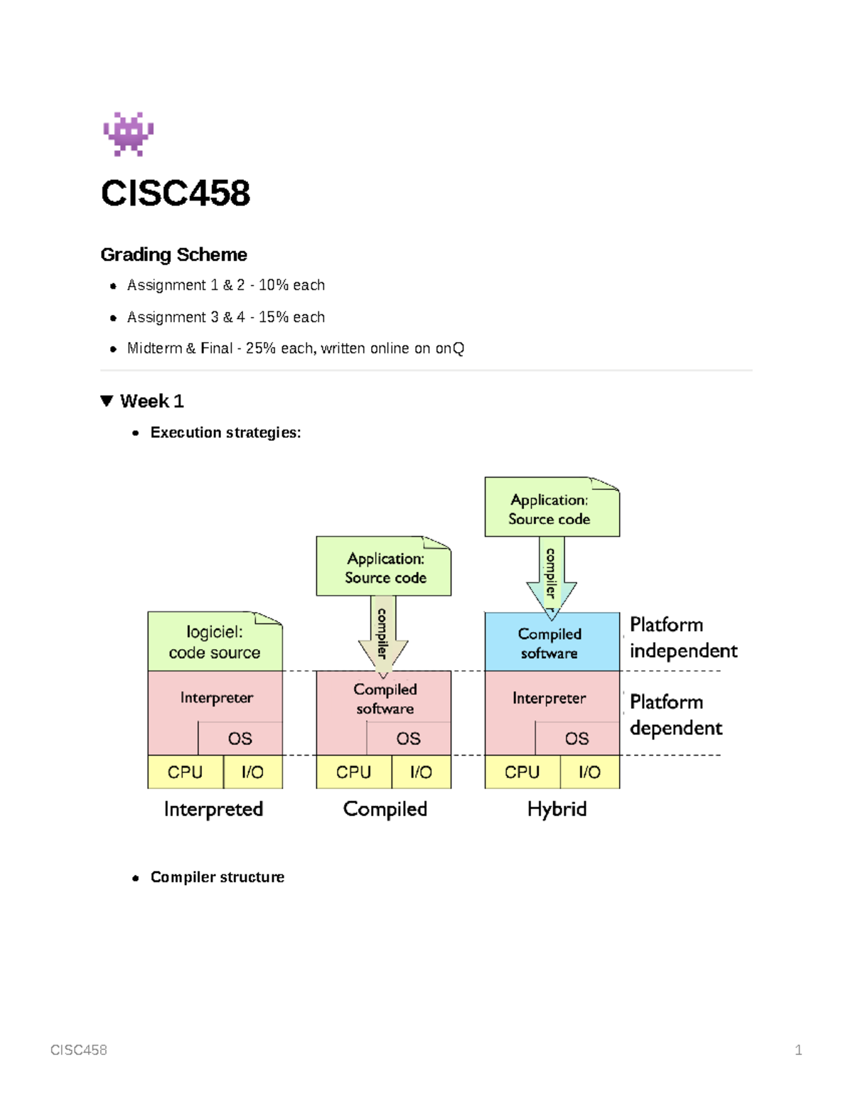 CISC458 Notes - 👾 CISC Grading Scheme Assignment 1 & 2 - 10% each ...