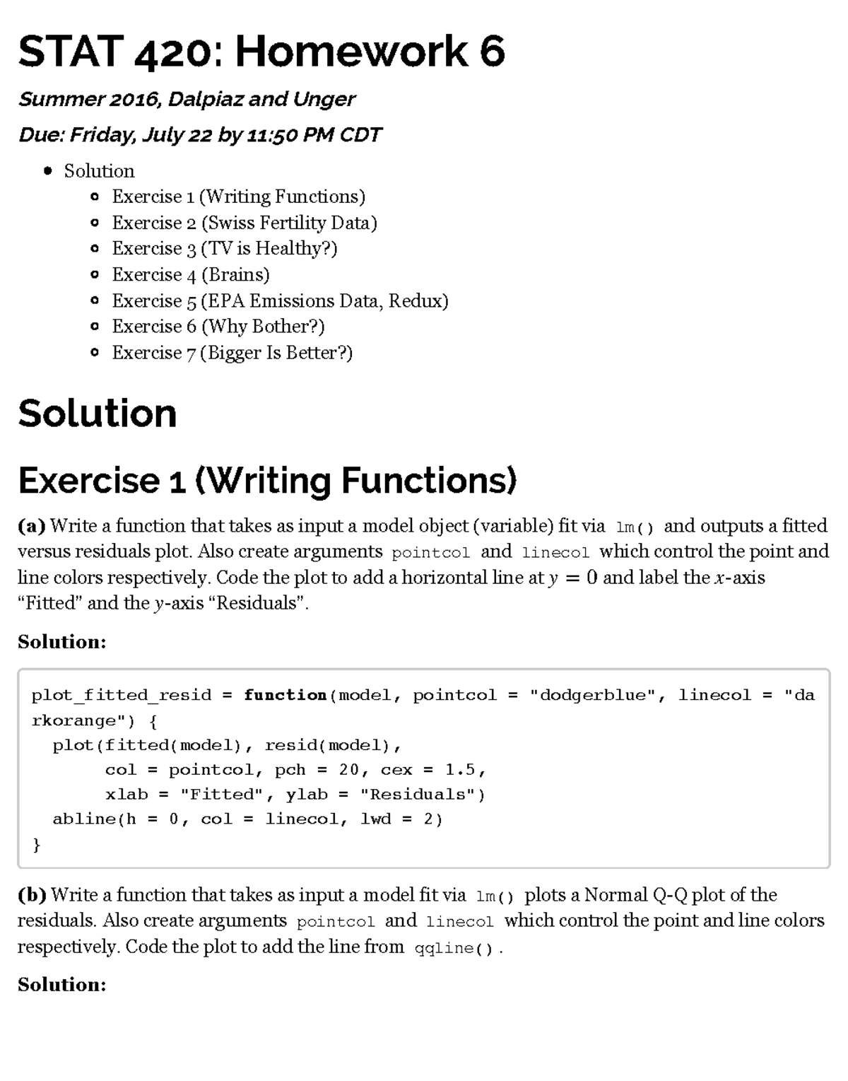 Homework 6 solution - STAT 420: Homework 6 Summer 2016, Dalpiaz and ...