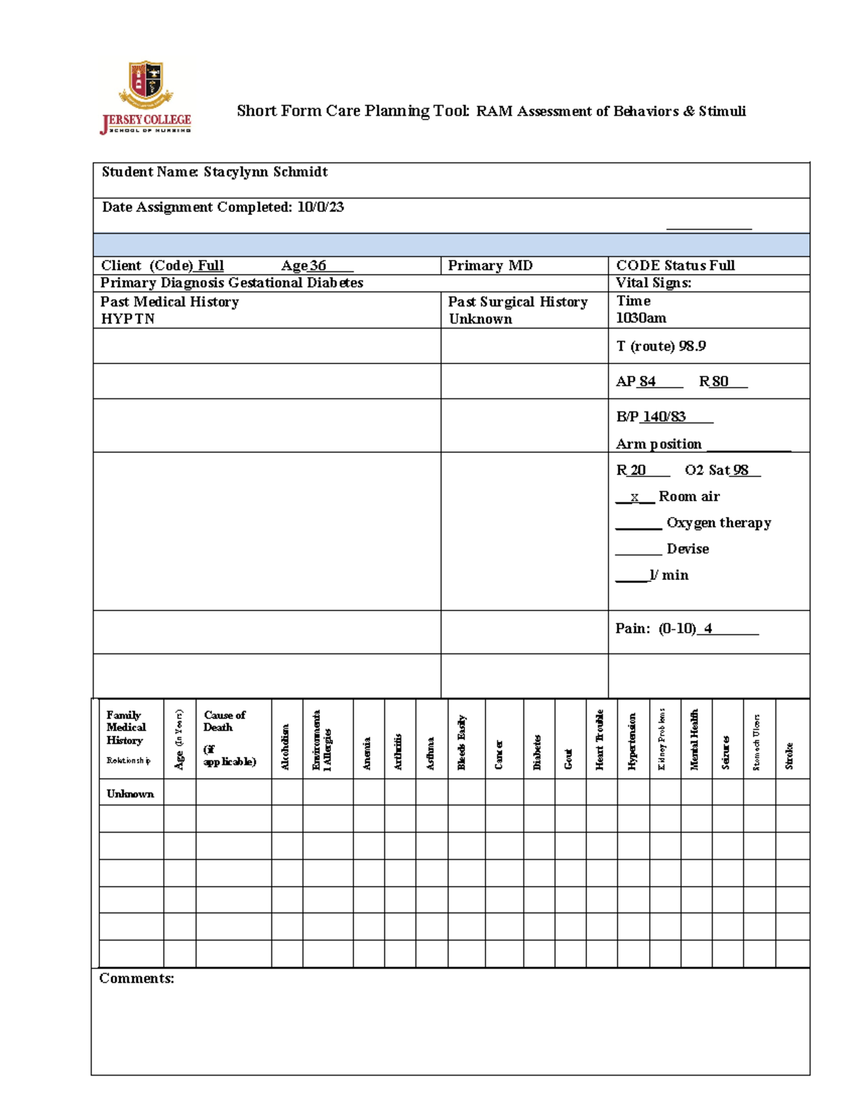 OB Care Plan - care plan - Short Form Care Planning Tool: RAM ...