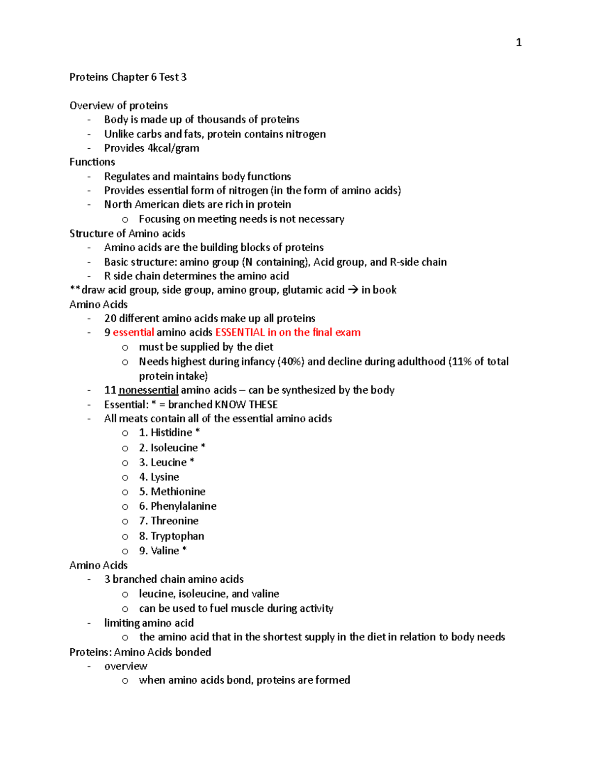 Proteins Chapter 6, 7 Test 3 - 1 Proteins Chapter 6 Test 3 Overview of ...
