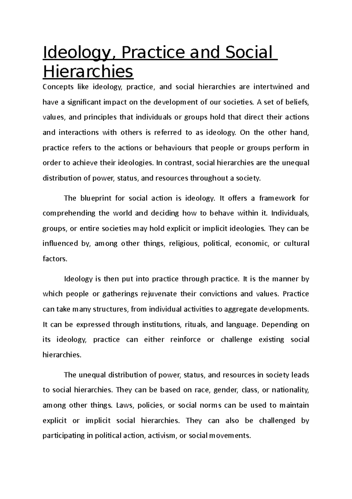 Ideology, Practice and Social Hierarchies - Ideology, Practice and ...