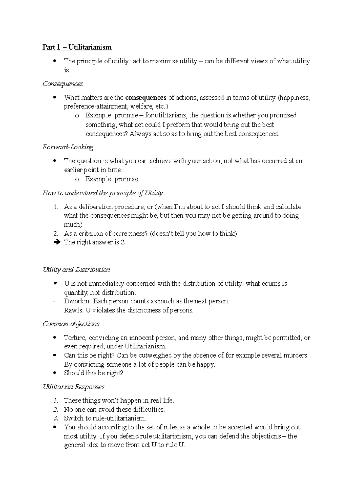 Part 1 - Utilitarism - Part 1 – Utilitarianism The principle of utility ...