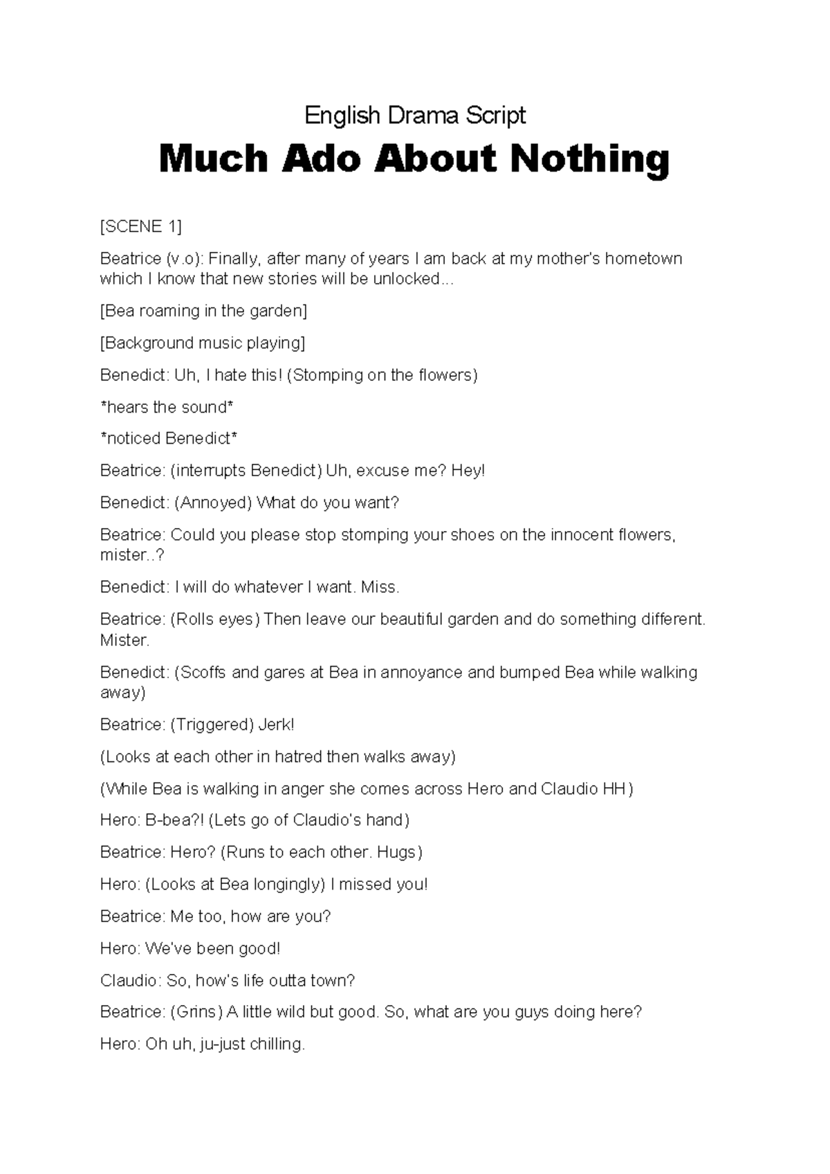 English Theatre Official Script - English Drama Script Much Ado About ...