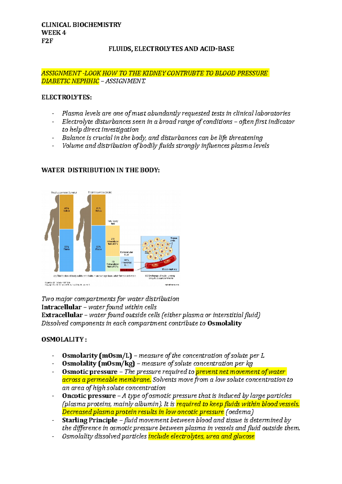 Fluids, Electrolytes AND ACID-BASE - WEEK 4 F2F FLUIDS, ELECTROLYTES ...