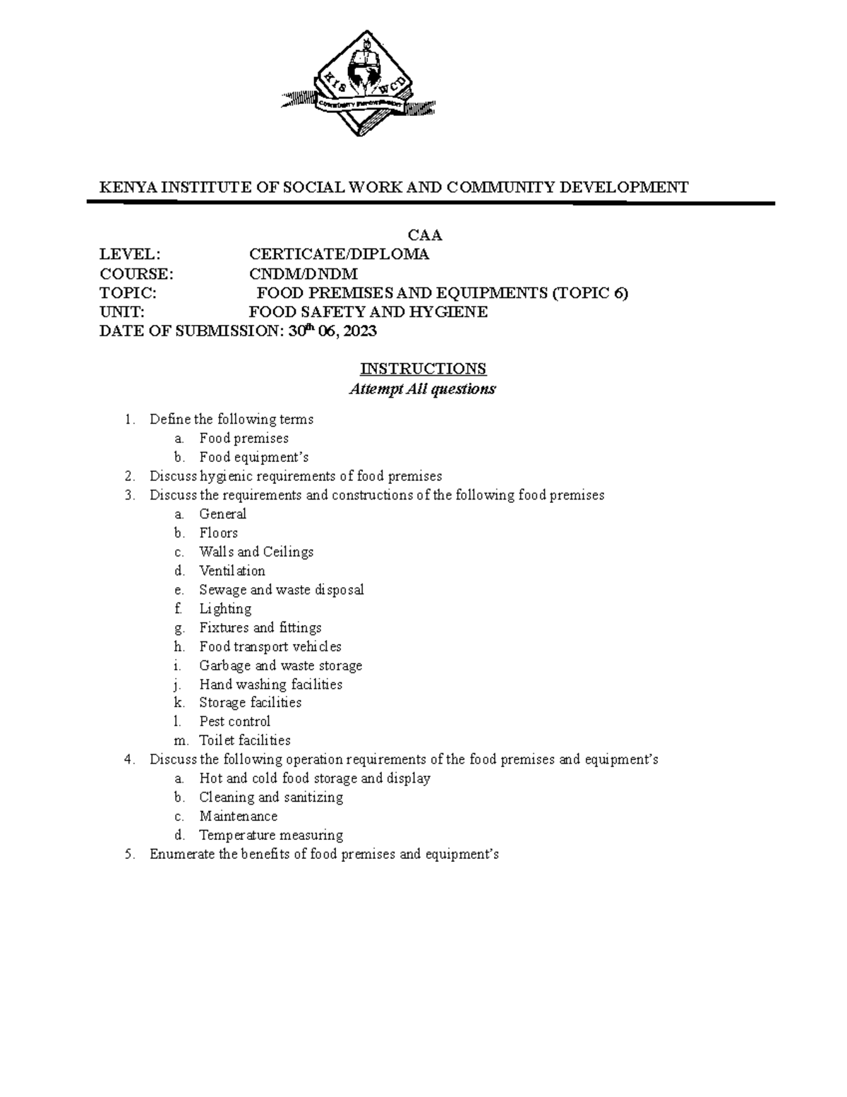 Food safety CAA - notes - Food, Nutrition and Dietetics - UoN - Studocu