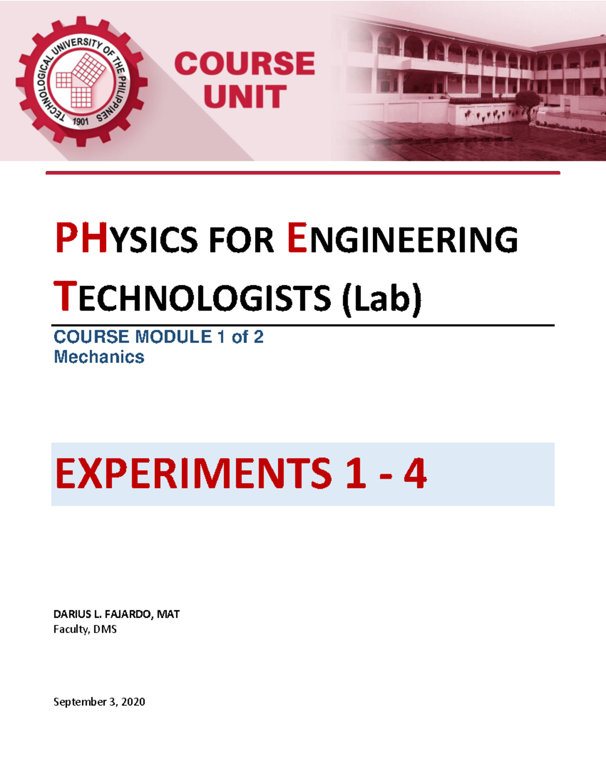 Course Module 1-Physics for technology LAB - PHYSICS FOR ENGINEERING ...