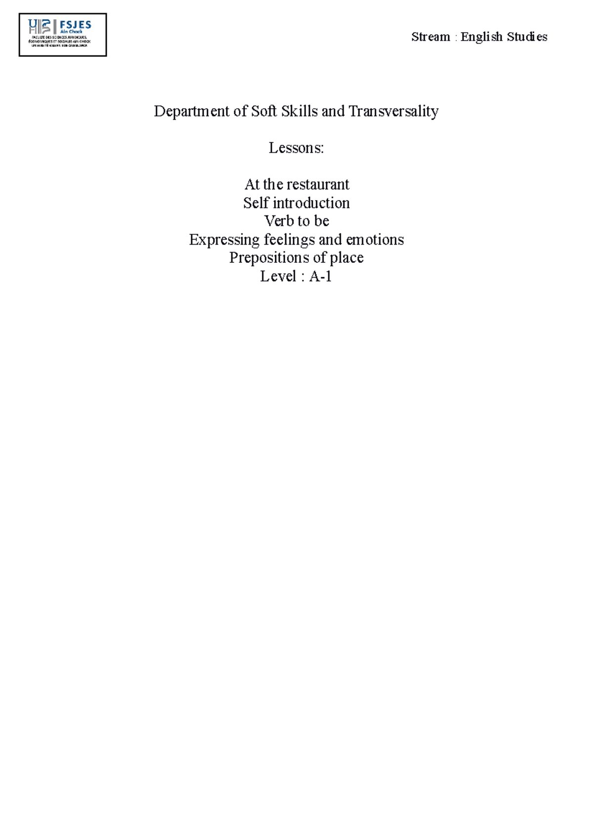 All lessons - ssss - Stream : English Studies Department of Soft Skills ...