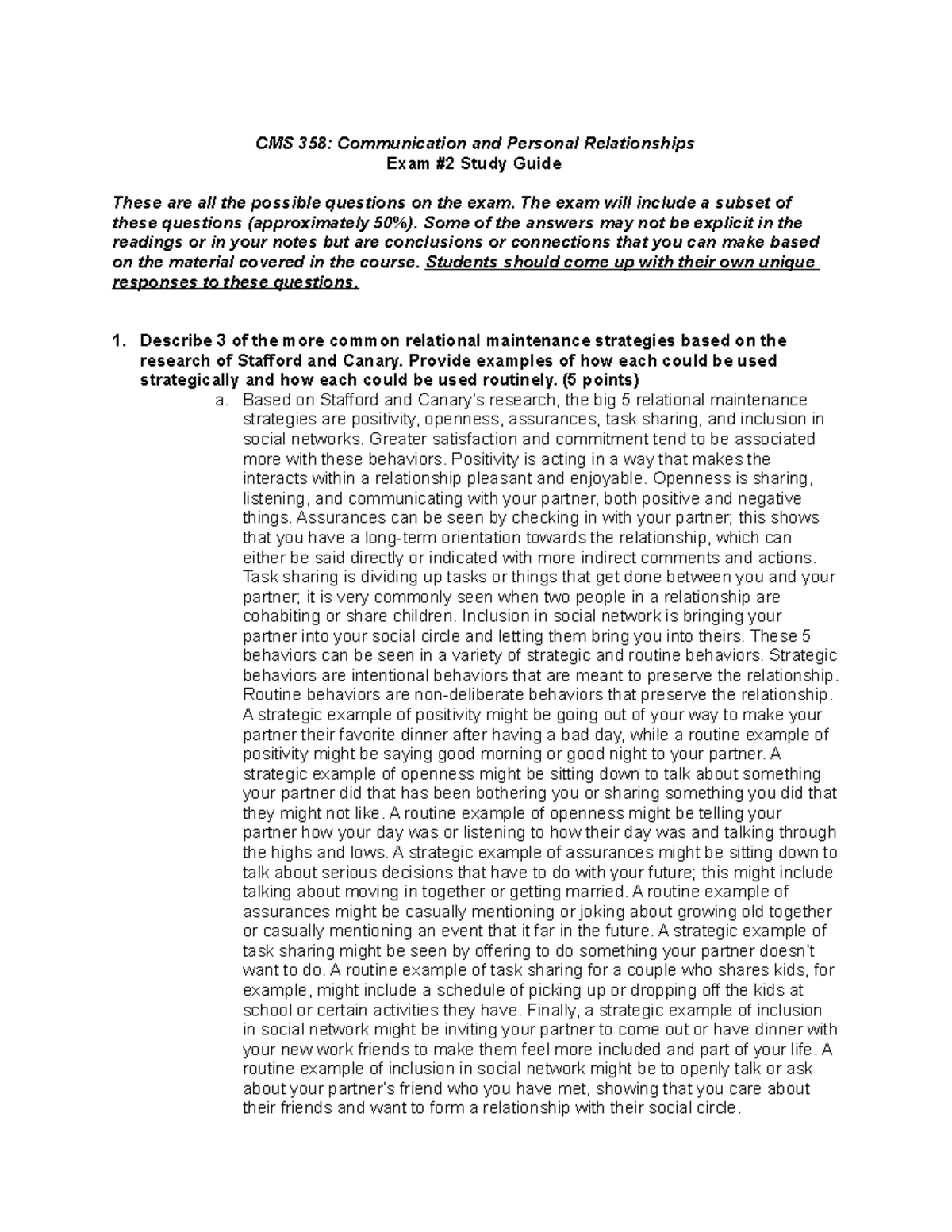 CMS Study Guide Exam #2 - Dr. Rene Dailey - CMS 358: Communication and ...