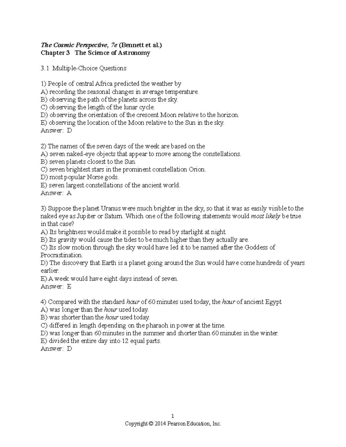 03 Testbank - The Cosmic Perspective, 7e (Bennett et al.) Chapter 3 The ...