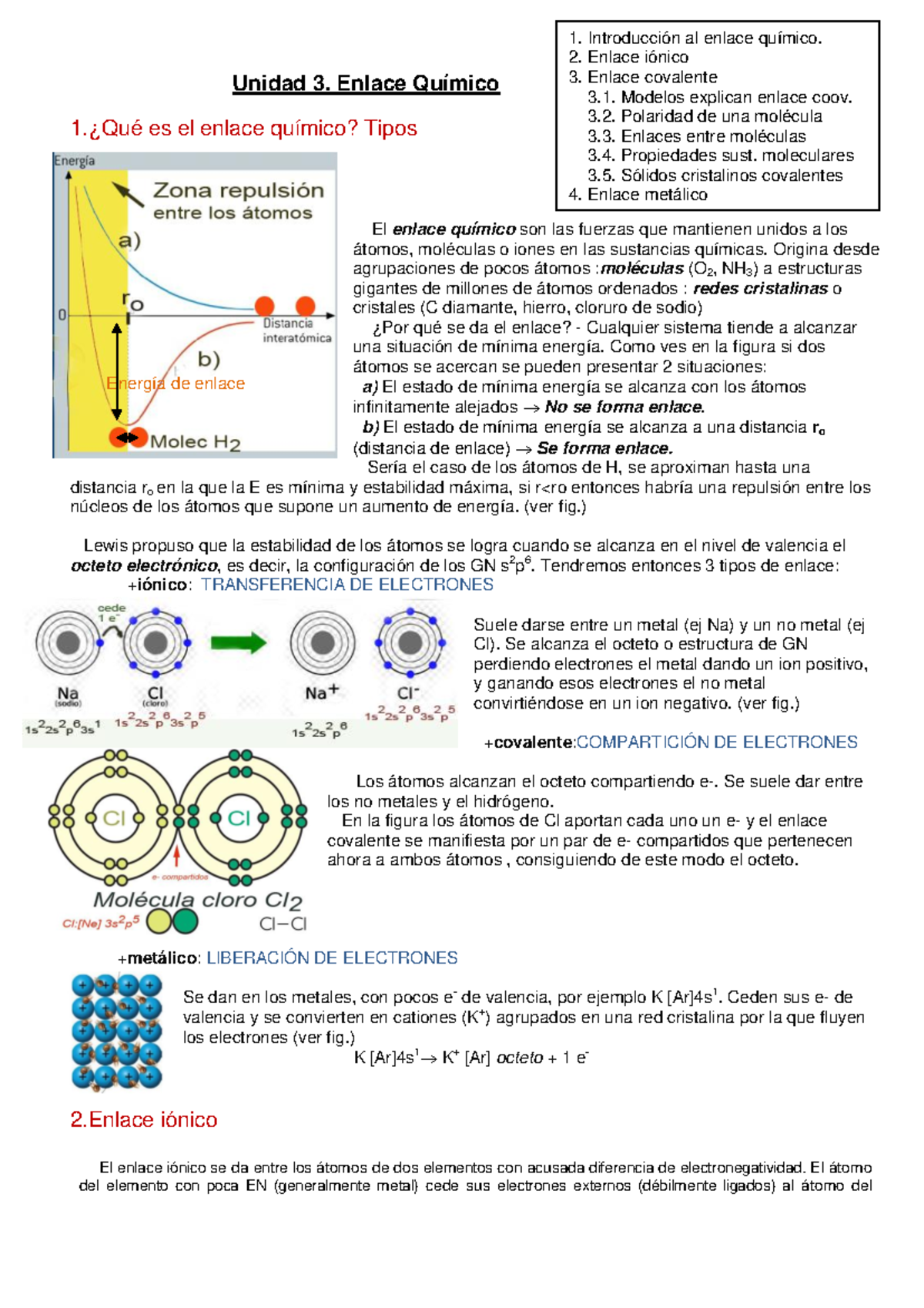 L3 - Tema 3, enlace quimico - Unidad 3. Enlace Químico 1.¿Qué es el ...