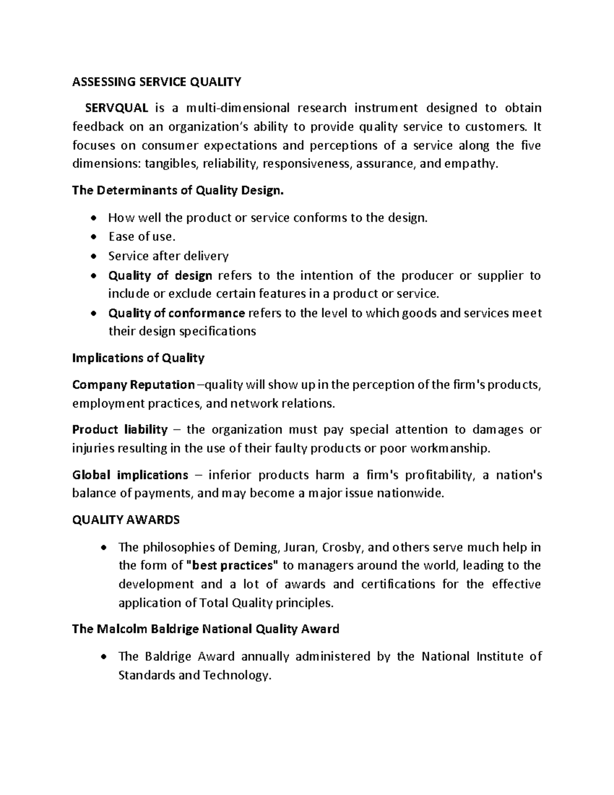 Chapter 6 Assessing Service Quality - ASSESSING SERVICE QUALITY ...