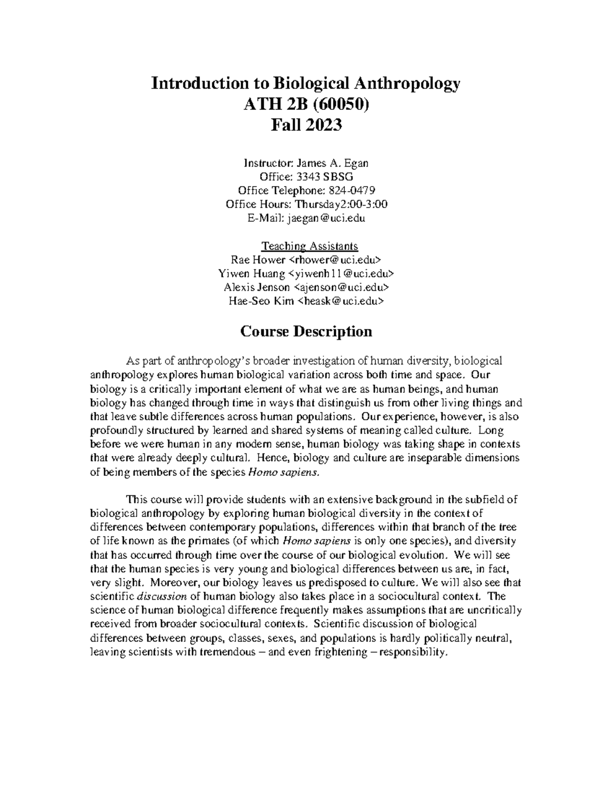 ATH2BSyllabus F 23 - course syllabus for Anthro 2b - Introduction to ...