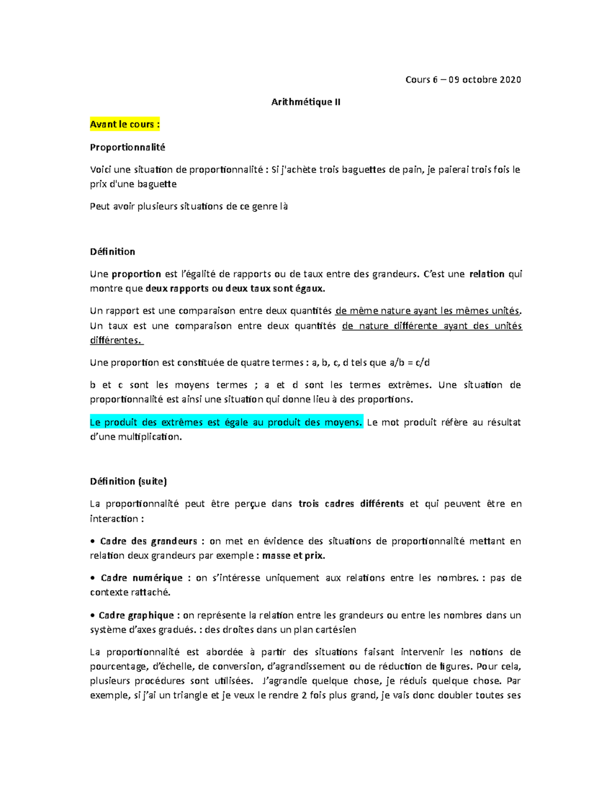 Cours 6 les proportions (produit croisé) - Cours 6 – 09 octobre 2020 ...