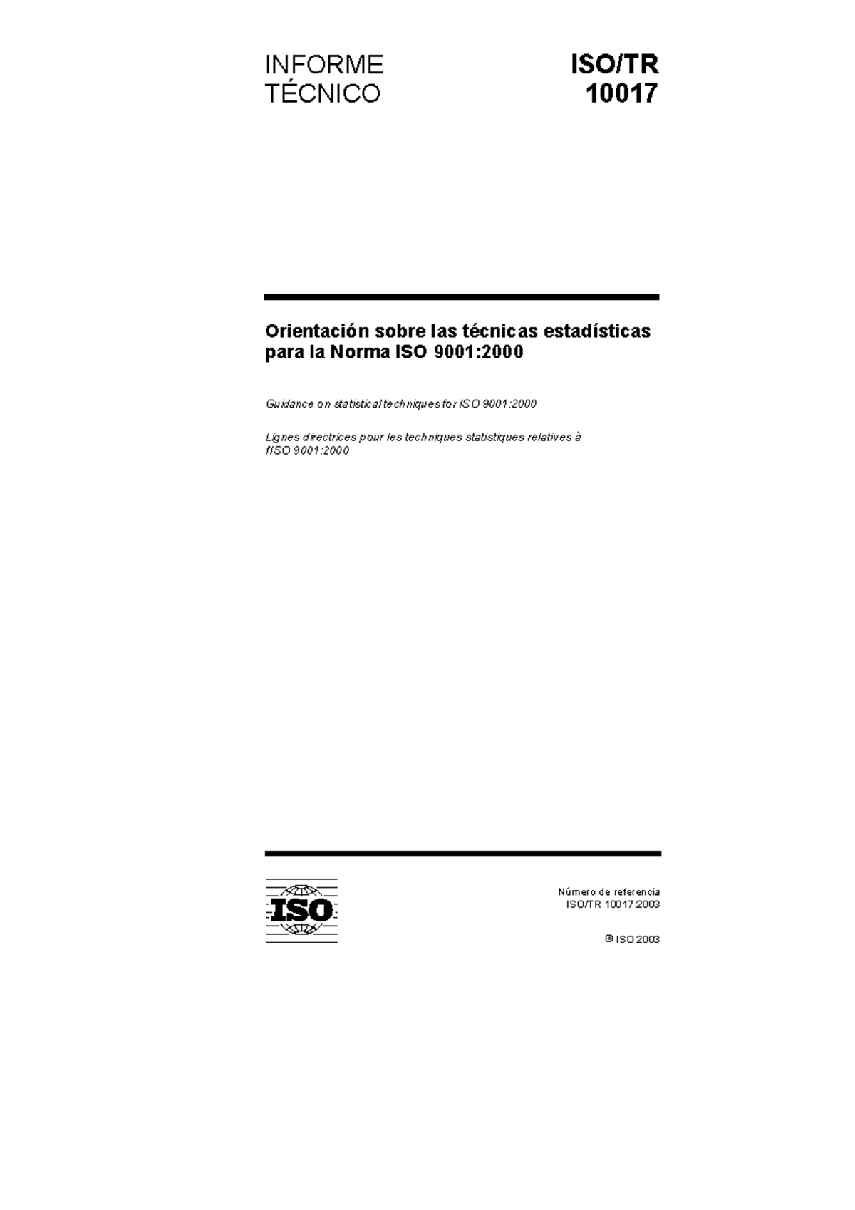 Iso tr 10017 2003 tecnicas estadisticas - Número de referencia ISO/TR ...