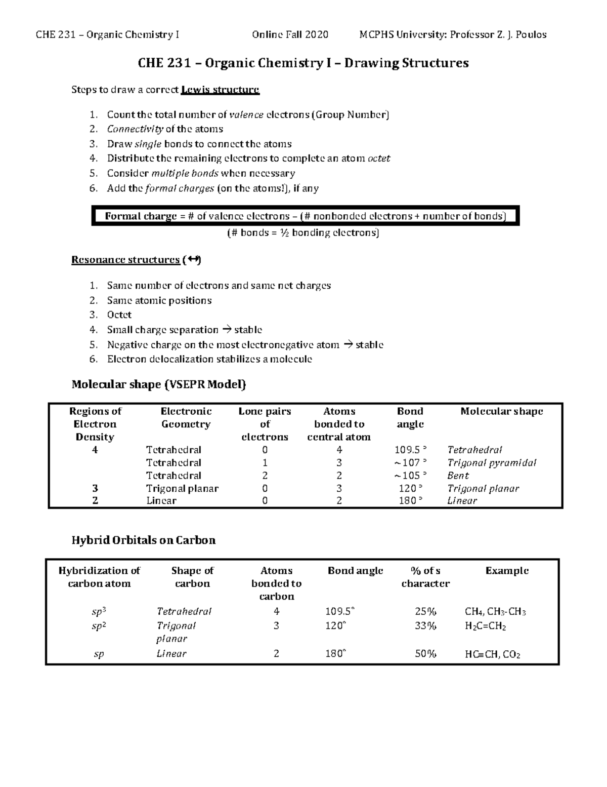Ch1 Drawing Structures Problem Set - CHE 231 – Organic Chemistry I ...