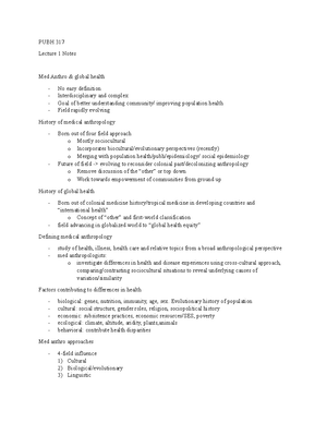 PUBH 317 lecture 2 - PUBH 317 Lecture 2 notes WHO defines health as a ...