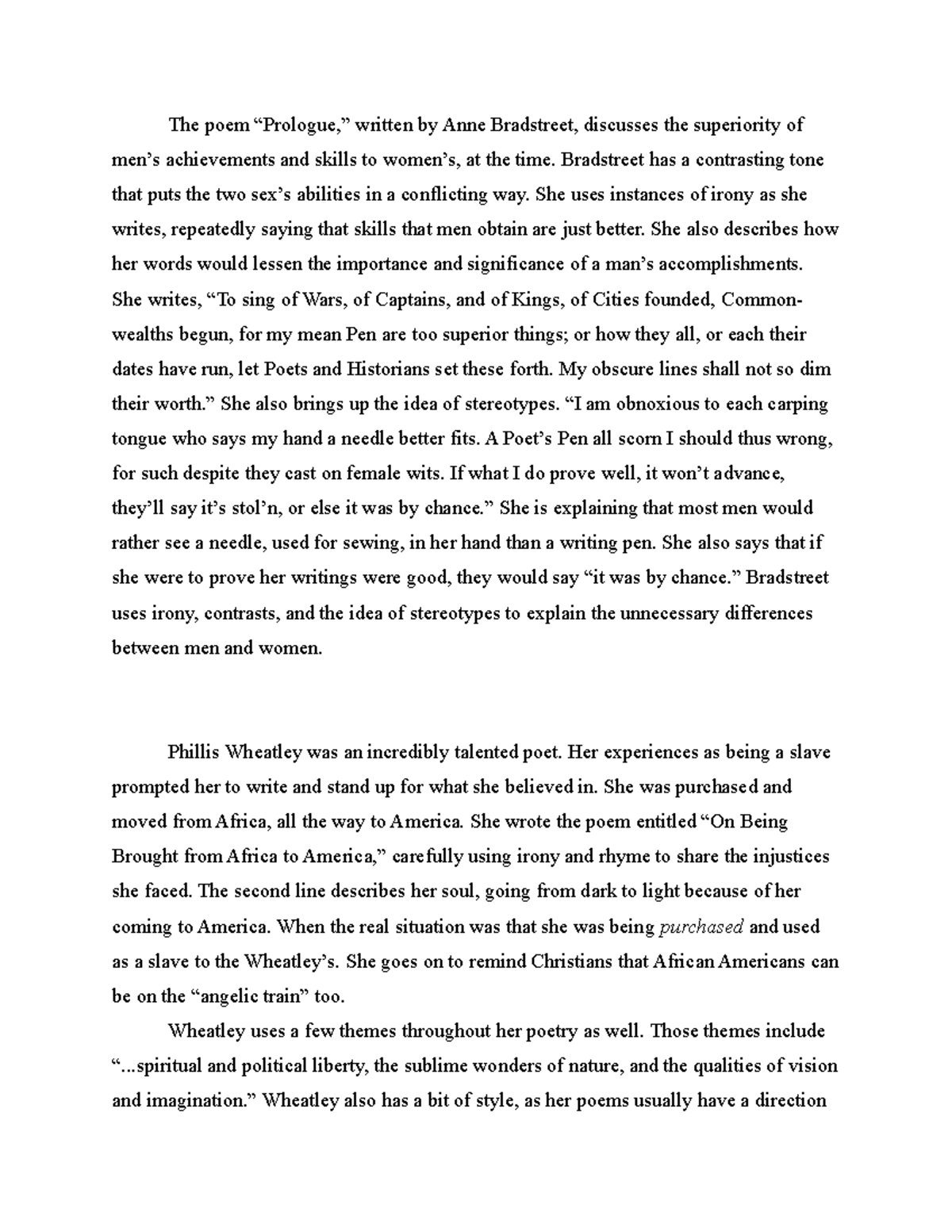 Poem Analyses - An analysis of several poems- "Prologue," "On Being ...