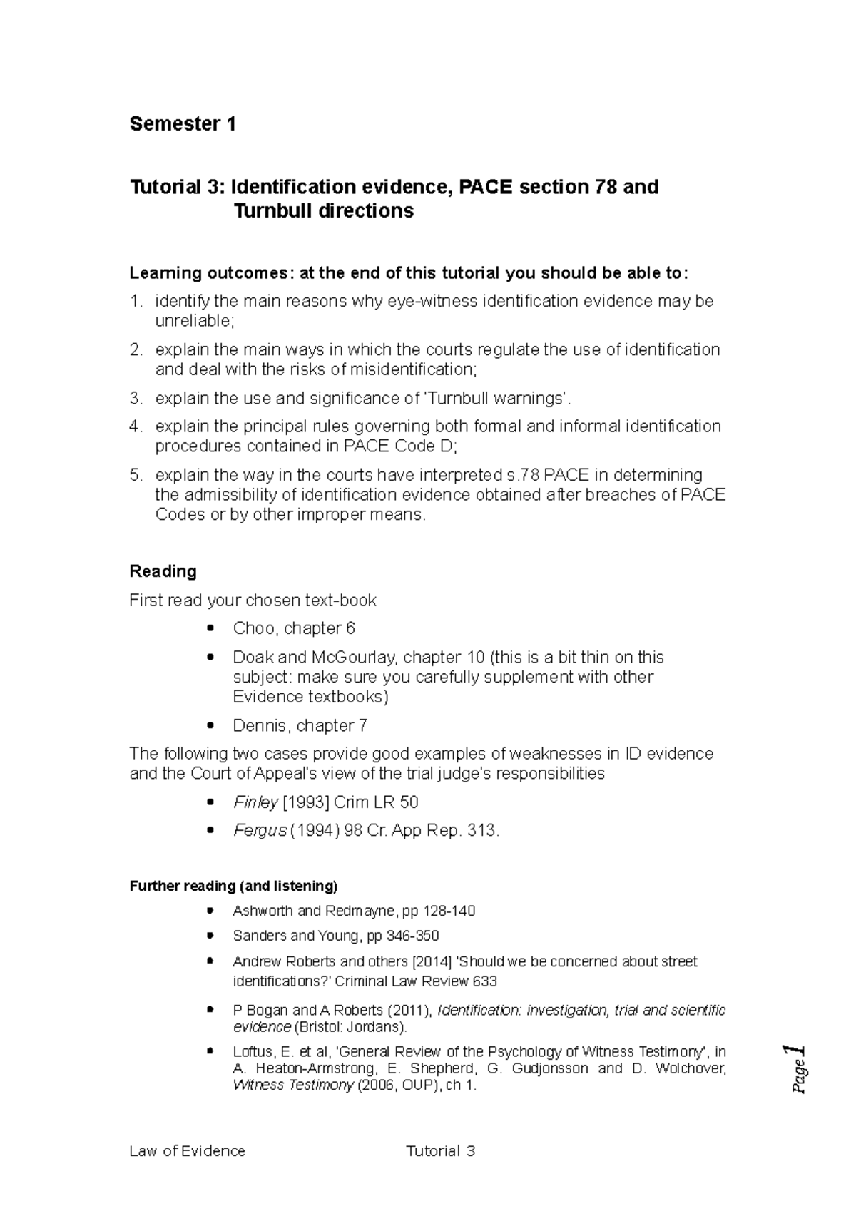 Tutorial 3 - Identification evidence, PACE section 78 and Turnbull ...