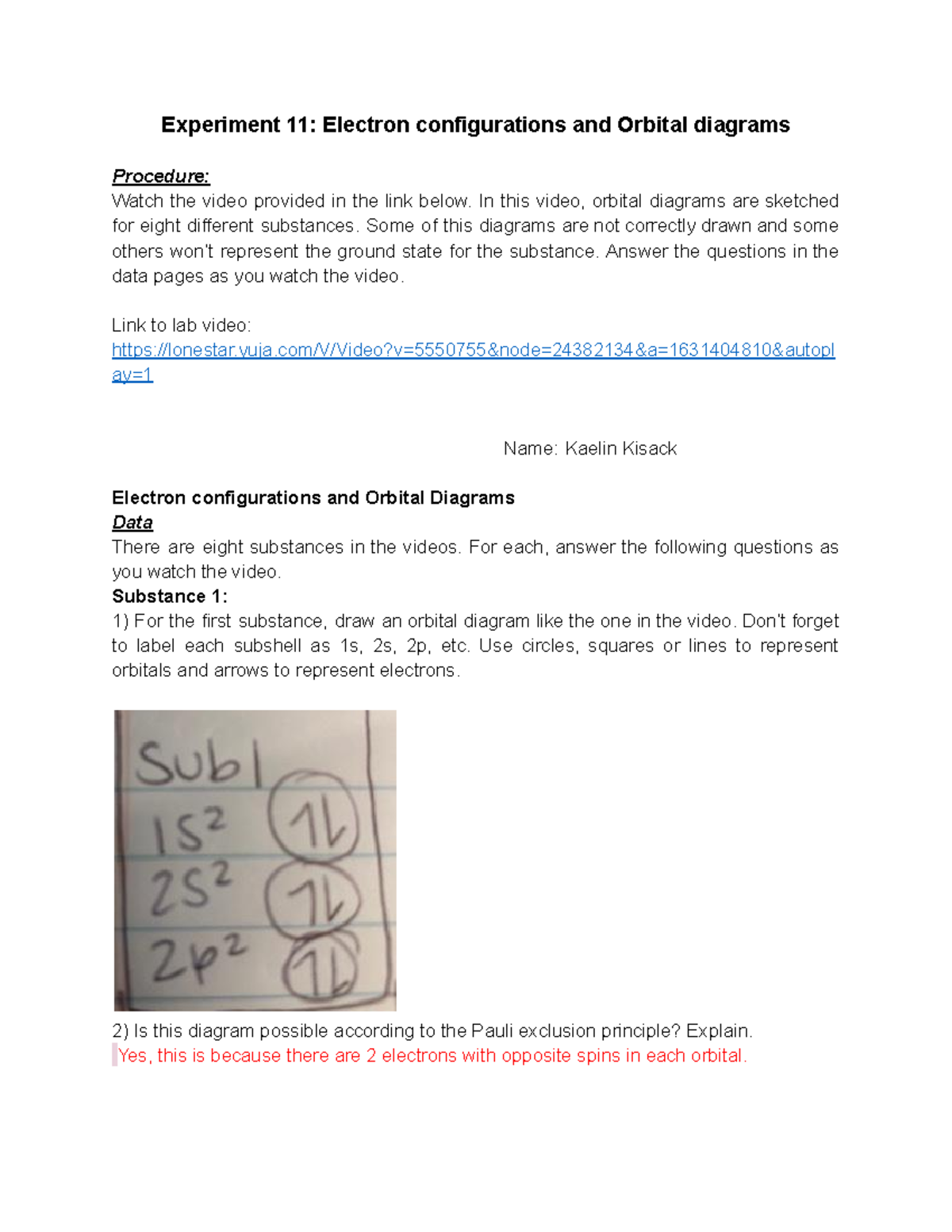 Experiment 11 Electron configurations and Orbital diagrams - In this ...