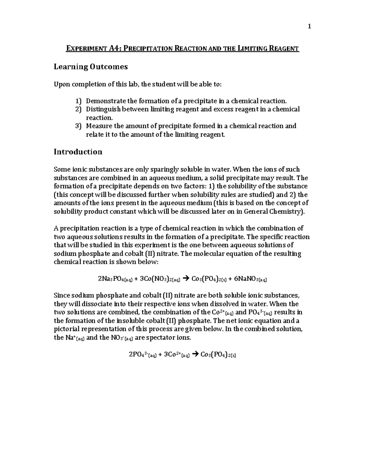 BIOL 10 Lab 4 - Lab manual - EXPERIMENT A4: PRECIPITATION REACTION AND ...