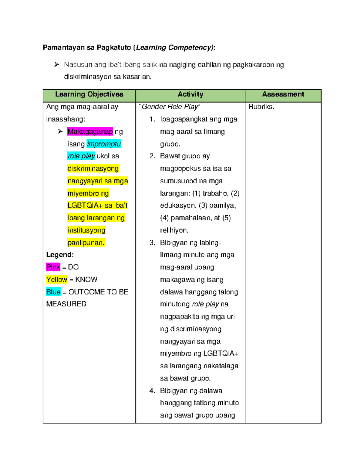 LP100 Assignment 1 - TE SENG - Pamantayan sa Pagkatuto ( Learning ...