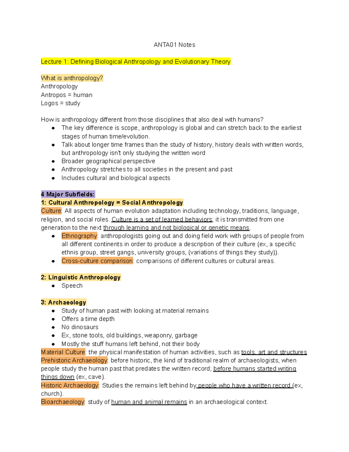 ANTA01 Notes part 1 - ANTA01 Notes Lecture 1: Defining Biological ...