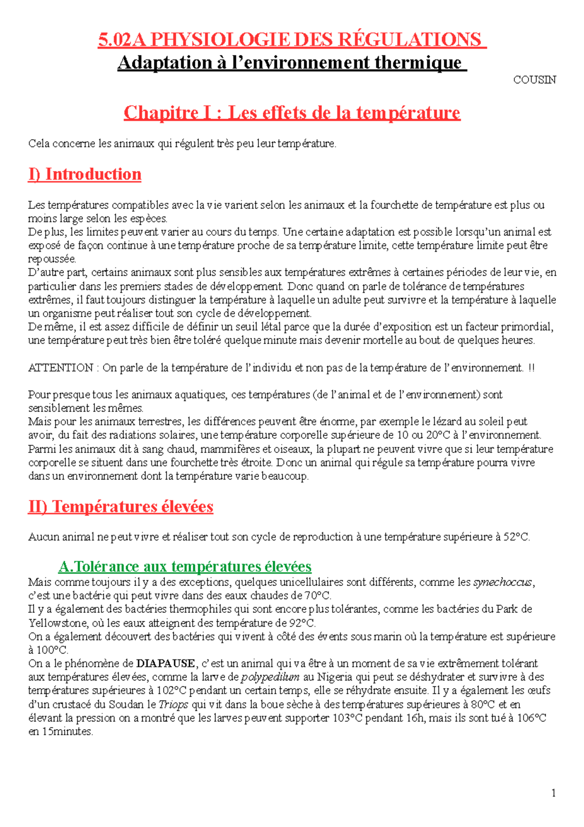 Cours sur la physiologie des organismes et de la régulation - 5 ...