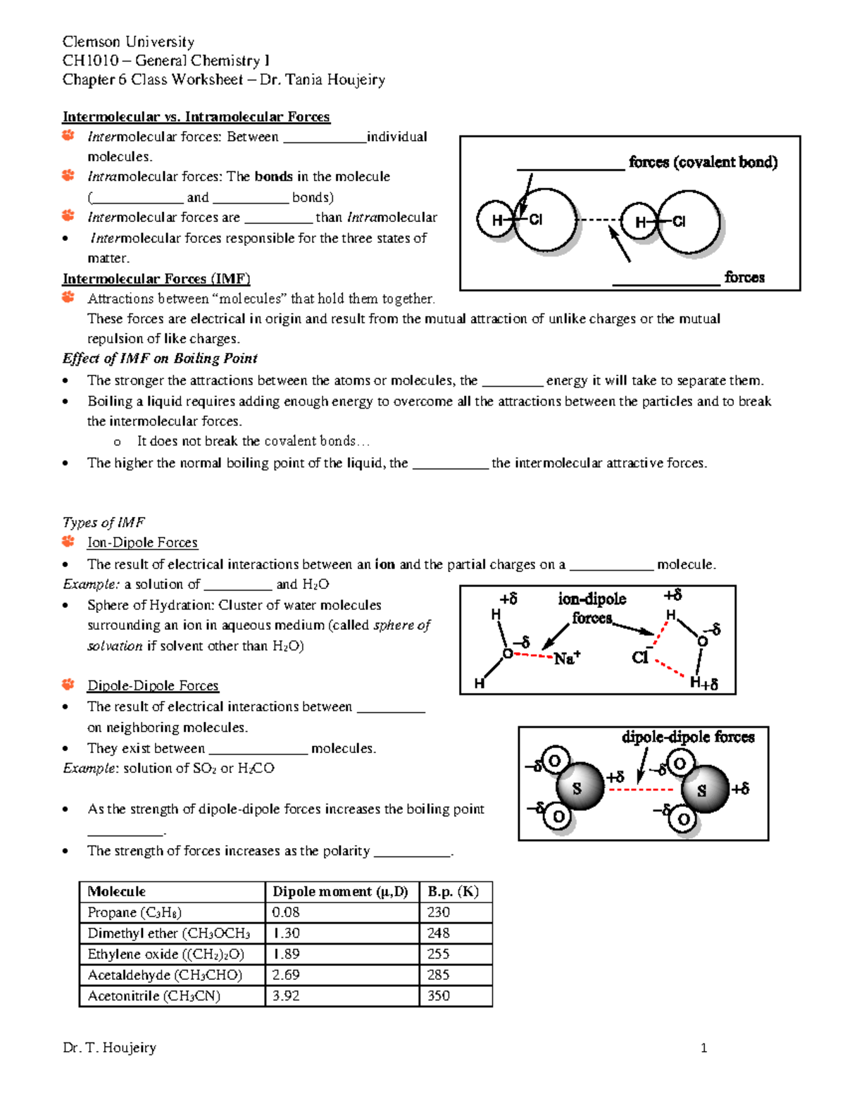 CH1010-Chapter 6 Class Worksheet-F23 - Clemson University CH1010 ...