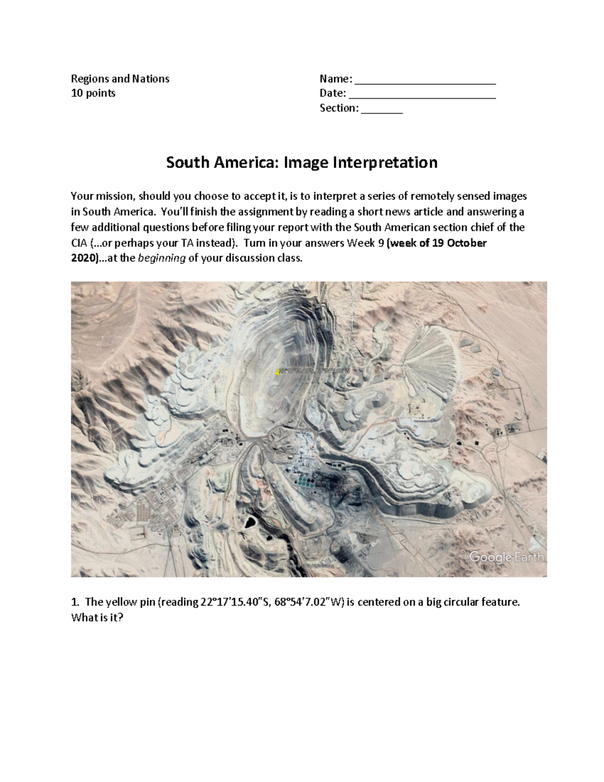Map Assignment - Central & South America - Regions and Nations Name