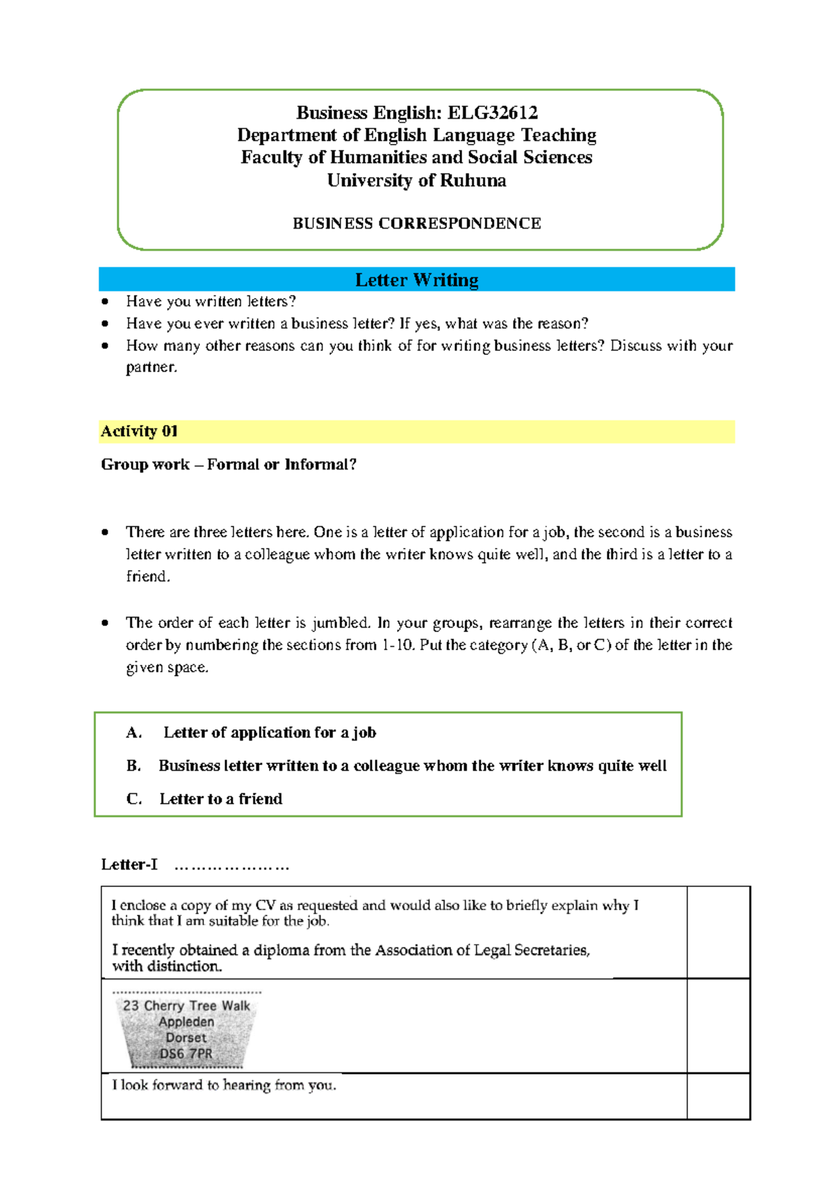 01 Business Letters ELG32612 - Business English: ELG Department of ...