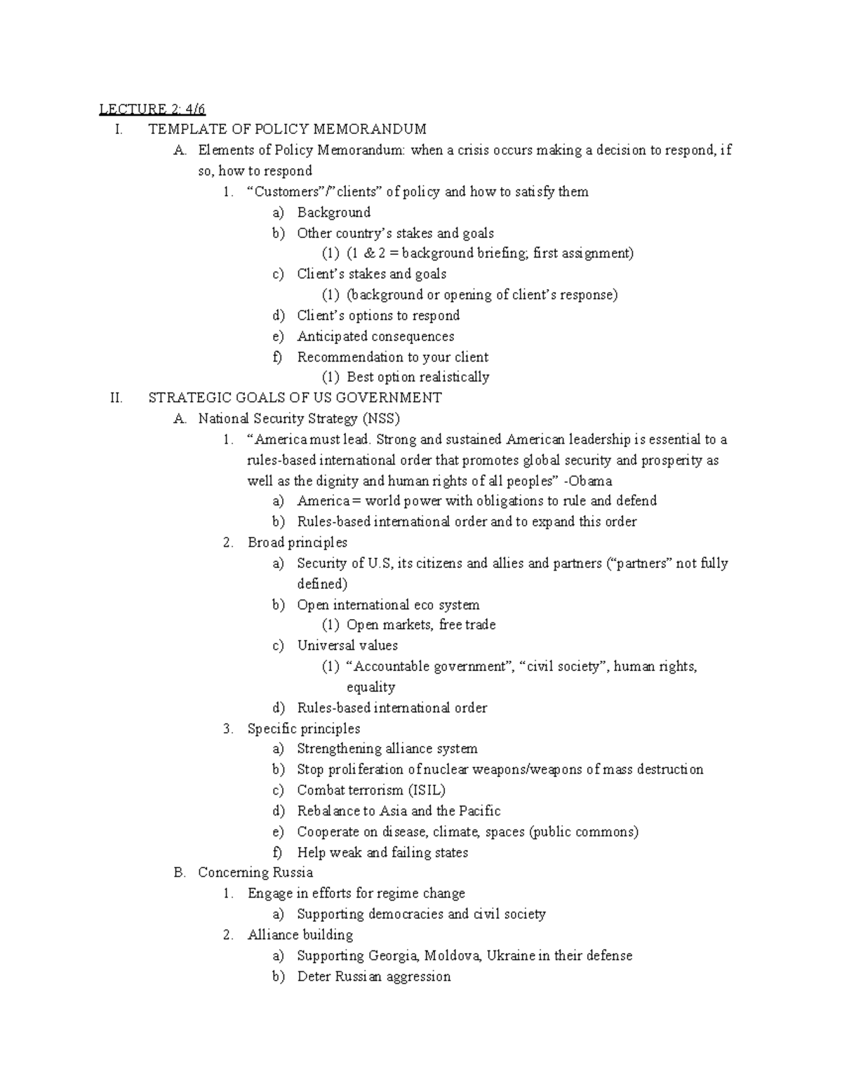 POLI 147B Lecture Notes - LECTURE 2: 4/ I. TEMPLATE OF POLICY ...