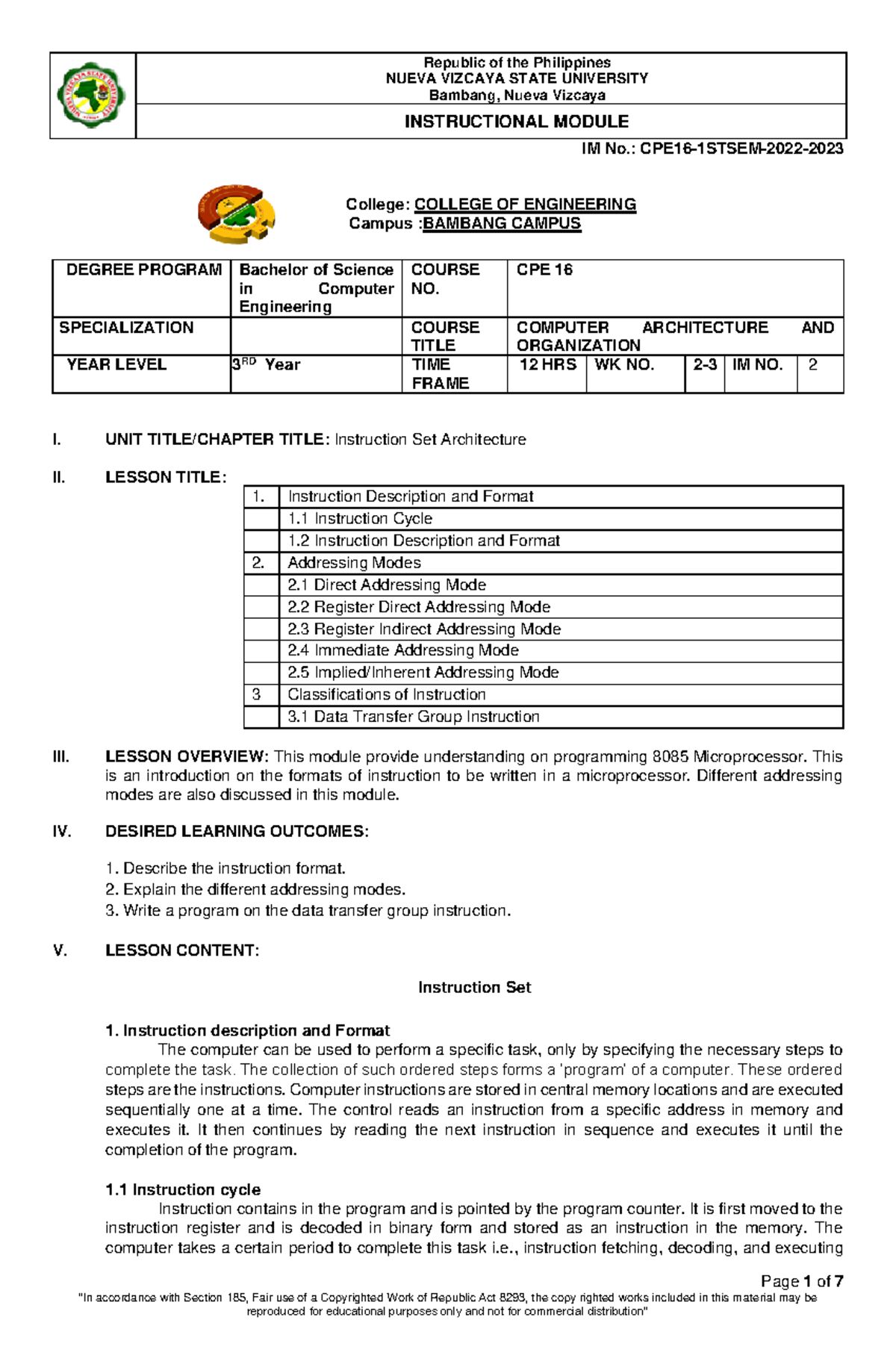 IM 2 CAO-fin - INSTRUCTIONAL MODULE - NUEVA VIZCAYA STATE UNIVERSITY ...