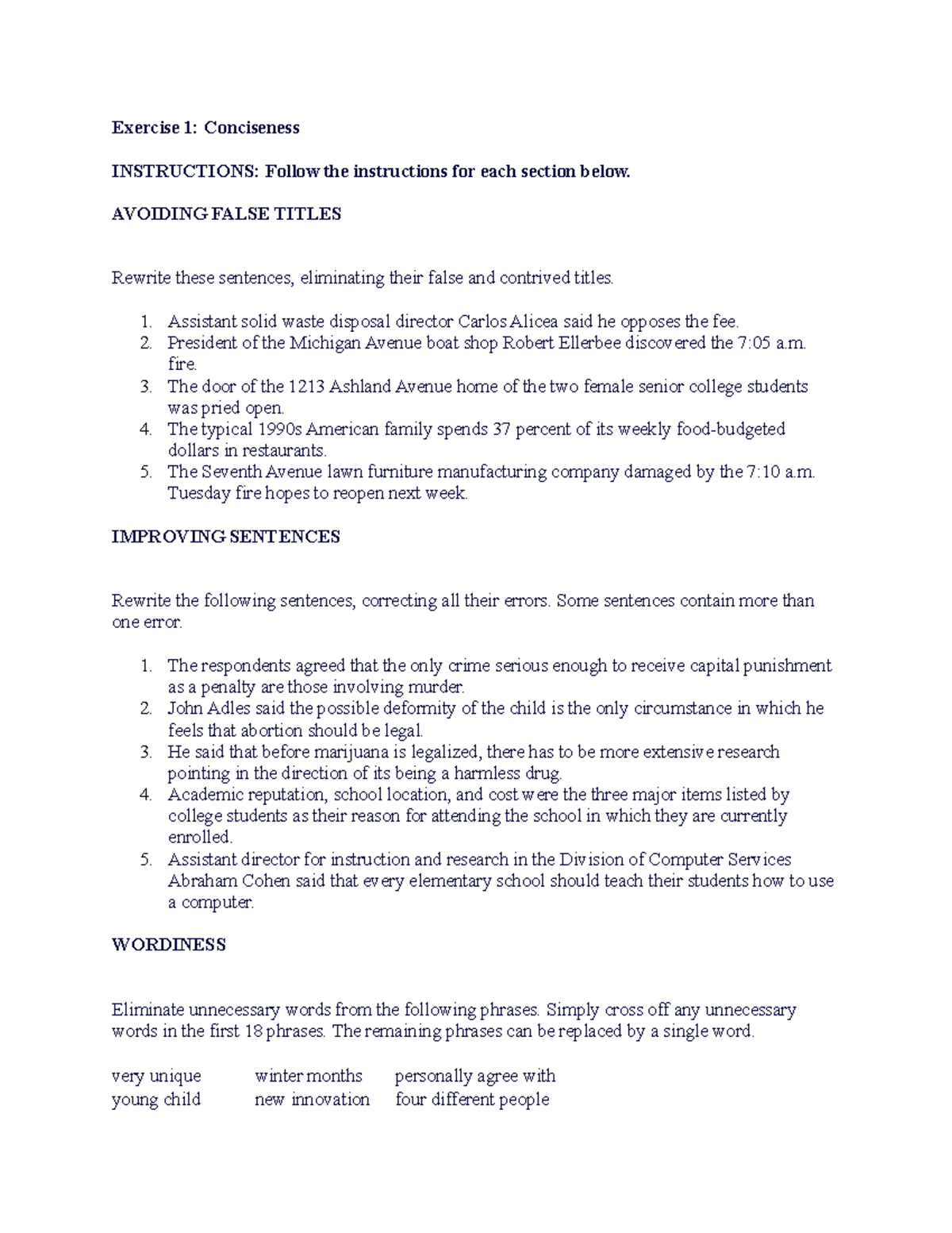 Conciseness Exercises-Home Task - Exercise 1: Conciseness INSTRUCTIONS ...
