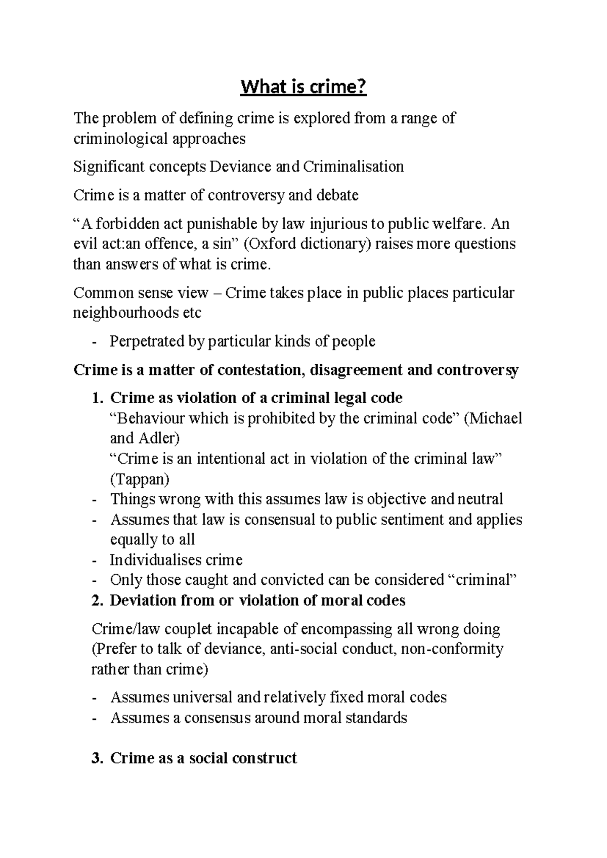 What is crime - rough notes - What is crime? The problem of defining ...