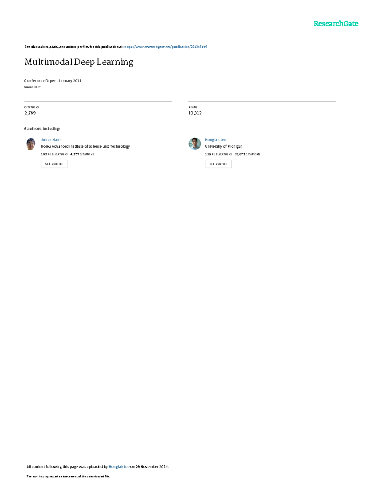 Multimodal Deep Learning - See discussions, stats, and author profiles ...