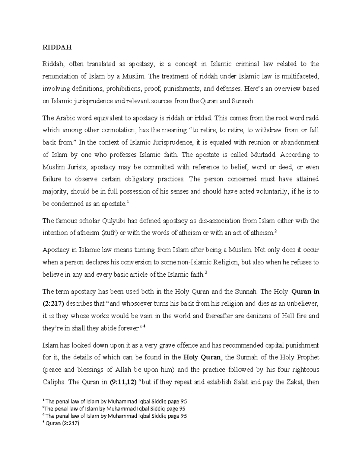 The concept of ziddah - RIDDAH Riddah, often translated as apostasy, is ...