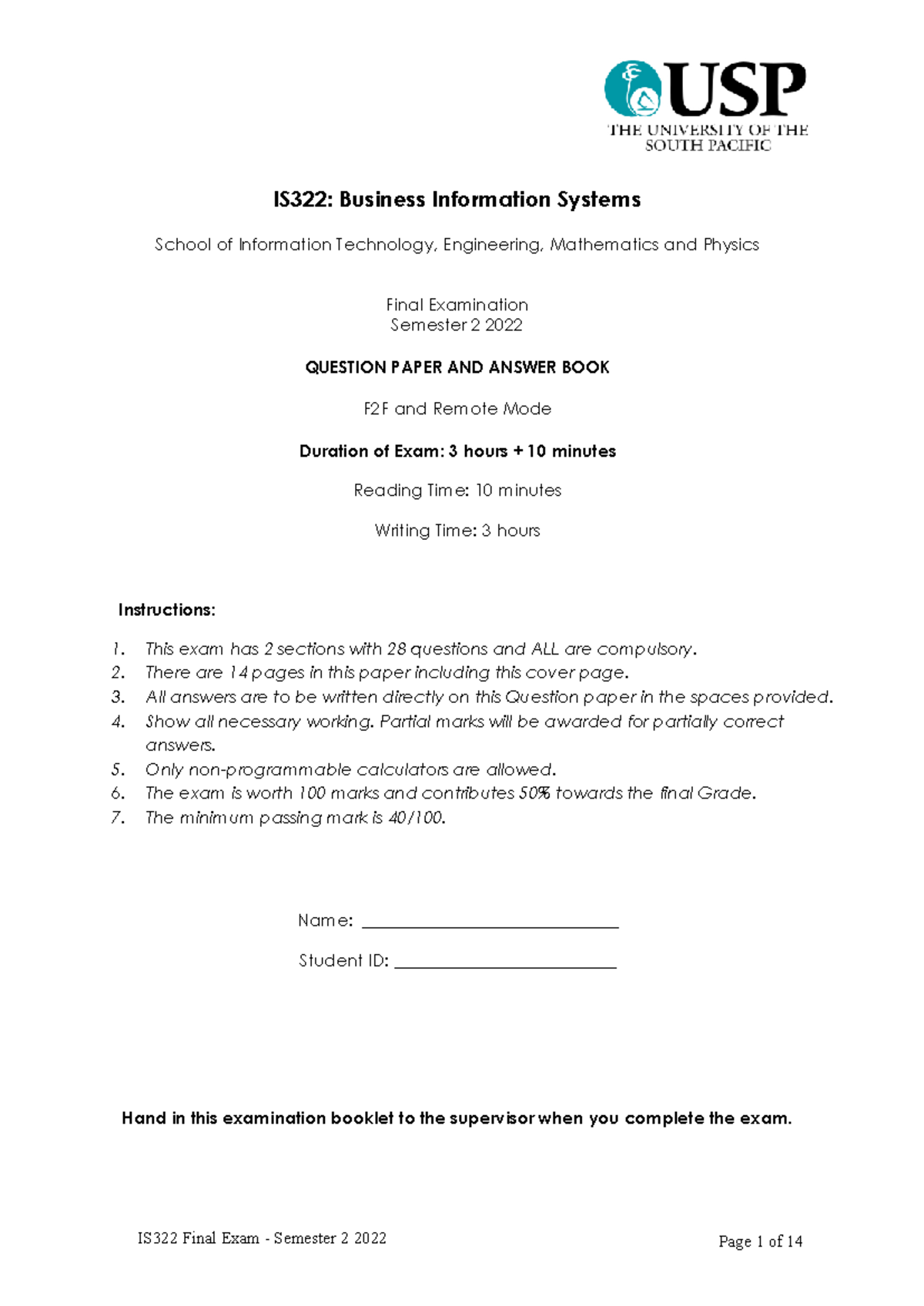 IS322 EXAM 202203 - exam final - IS322: Business Information Systems ...