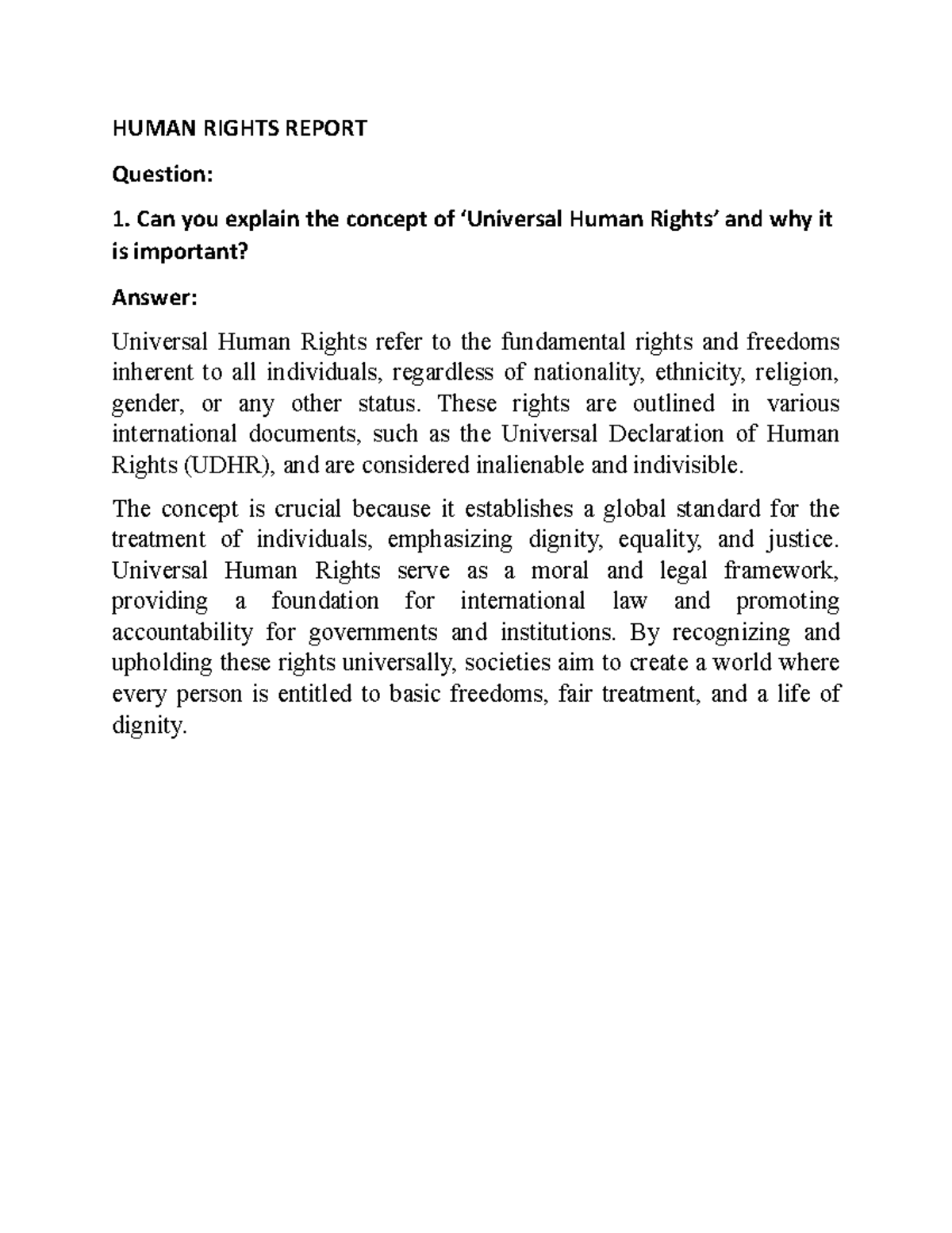 Human Rights Assignment 101 - HUMAN RIGHTS REPORT Question: Can you ...