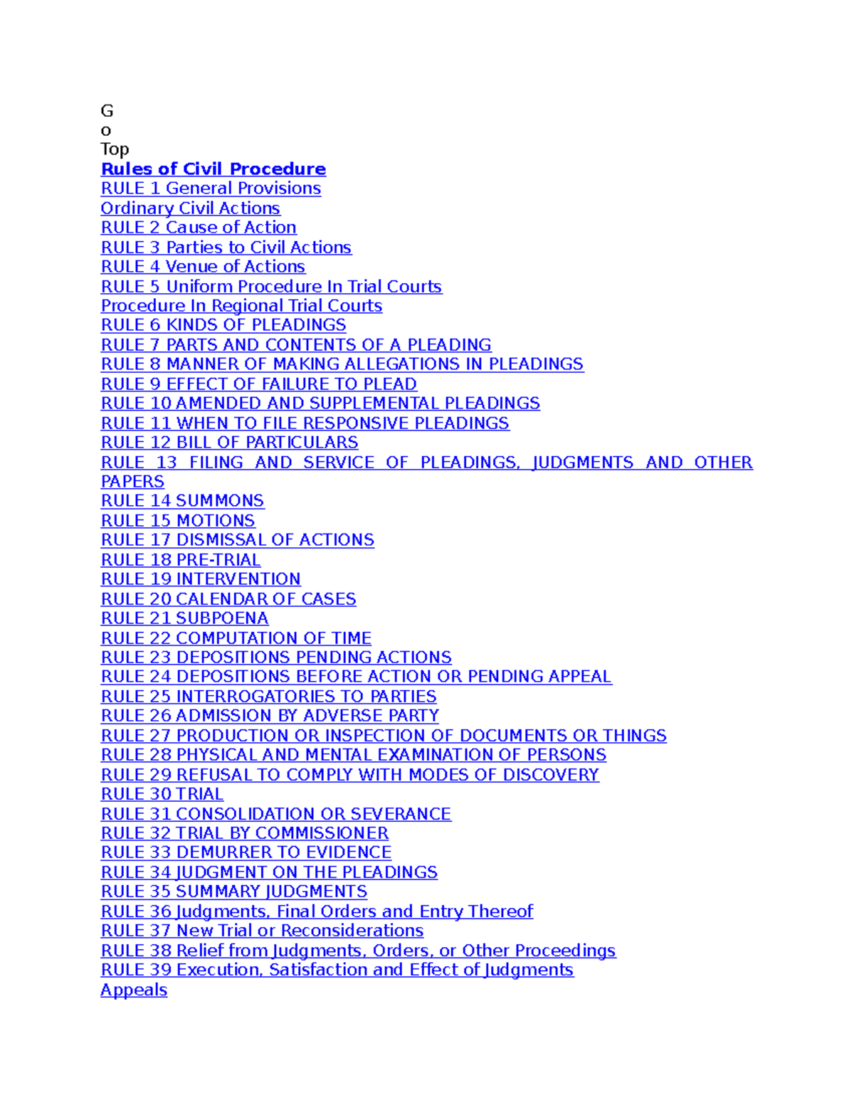 ROC - codal - G o Top Rules of Civil Procedure RULE 1 General ...