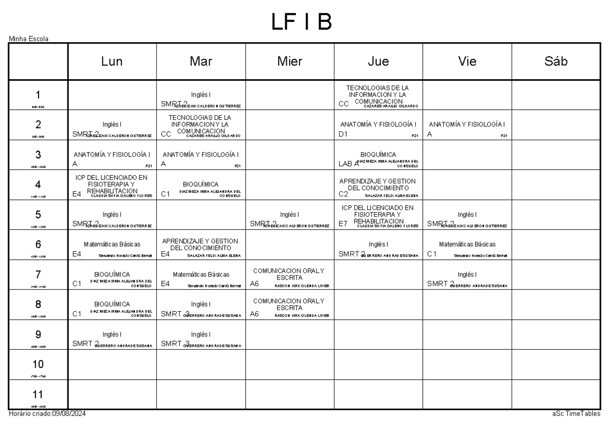 Horario LF I B ó 002 - amosy - Minha Escola Horário criado:09/08/2024 ...
